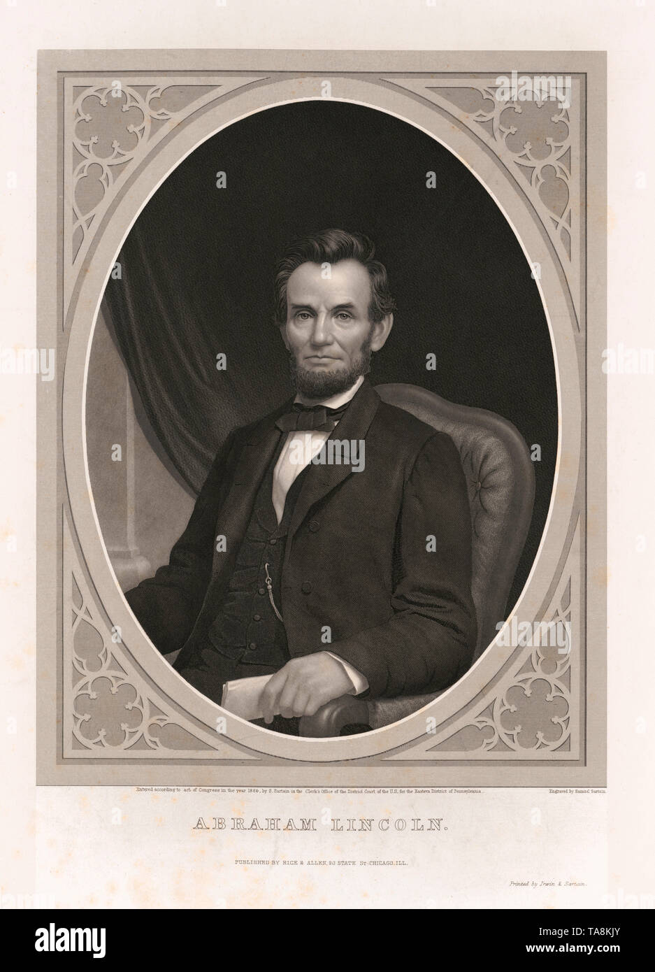 Abraham Lincoln, Engraving by Samuel Sartain, Printed by Irwin ...