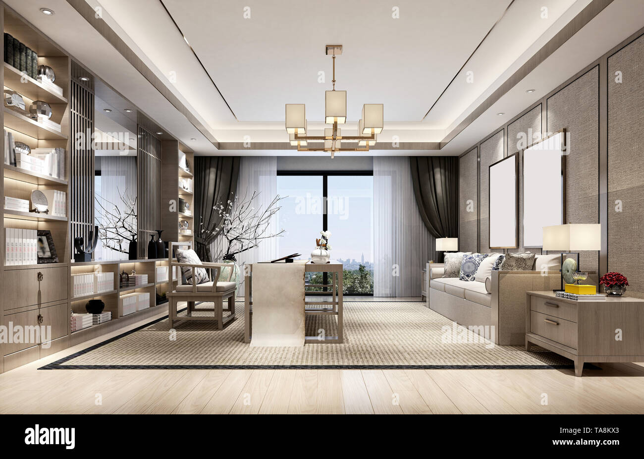 3d render working office Stock Photo - Alamy