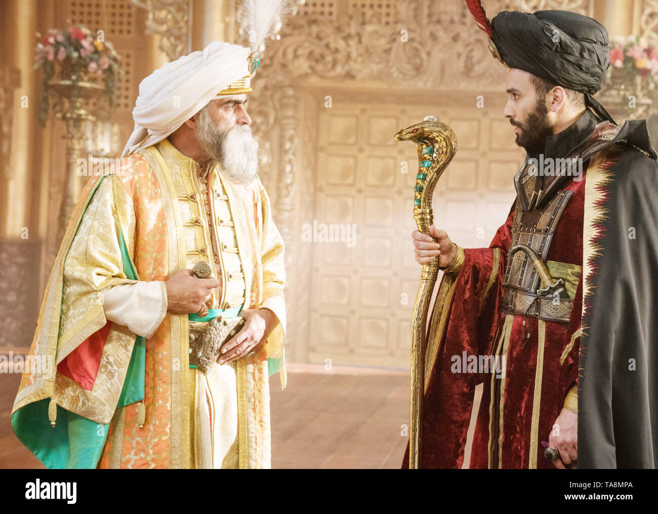 ALADDIN, from left: Navid Negahban as the Sultan, Marwan Kenzari as ...