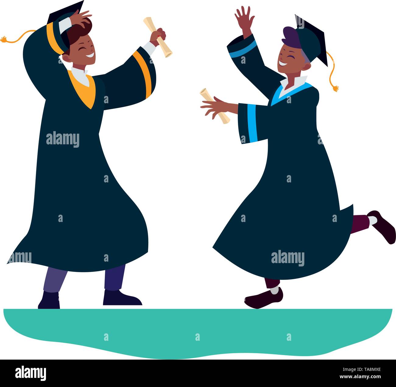 afro students boys graduated celebrating vector illustration design ...