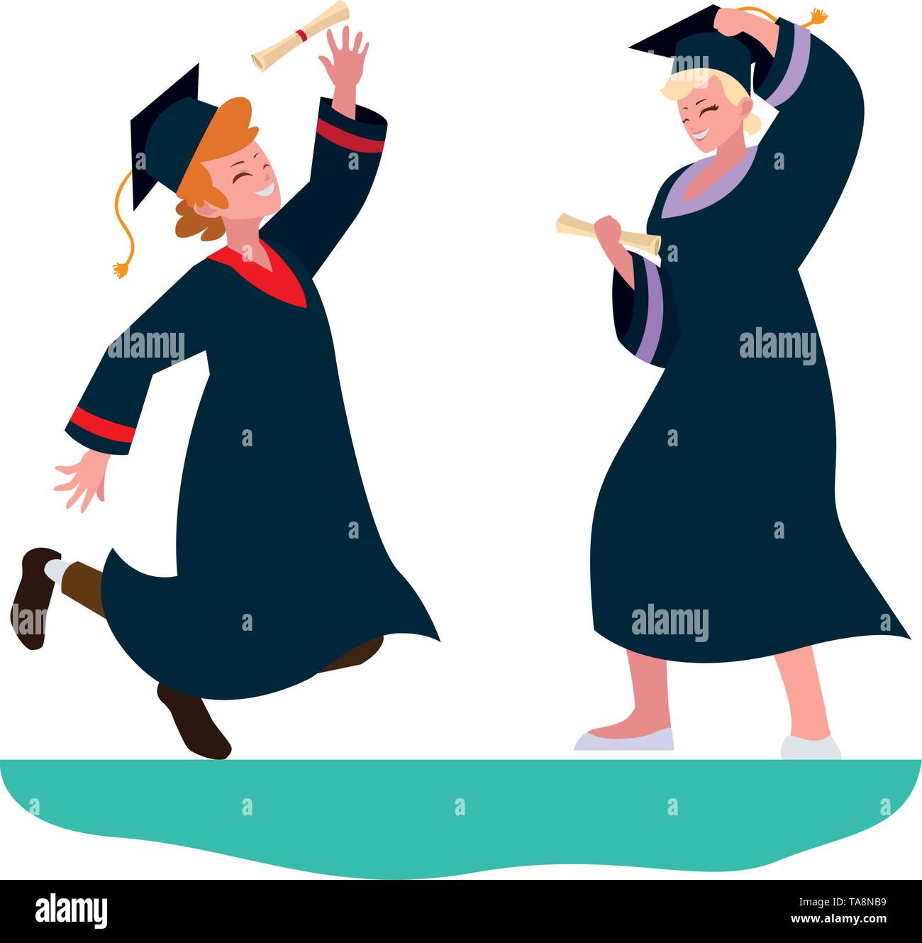 young couple students graduated celebrating vector illustration design ...