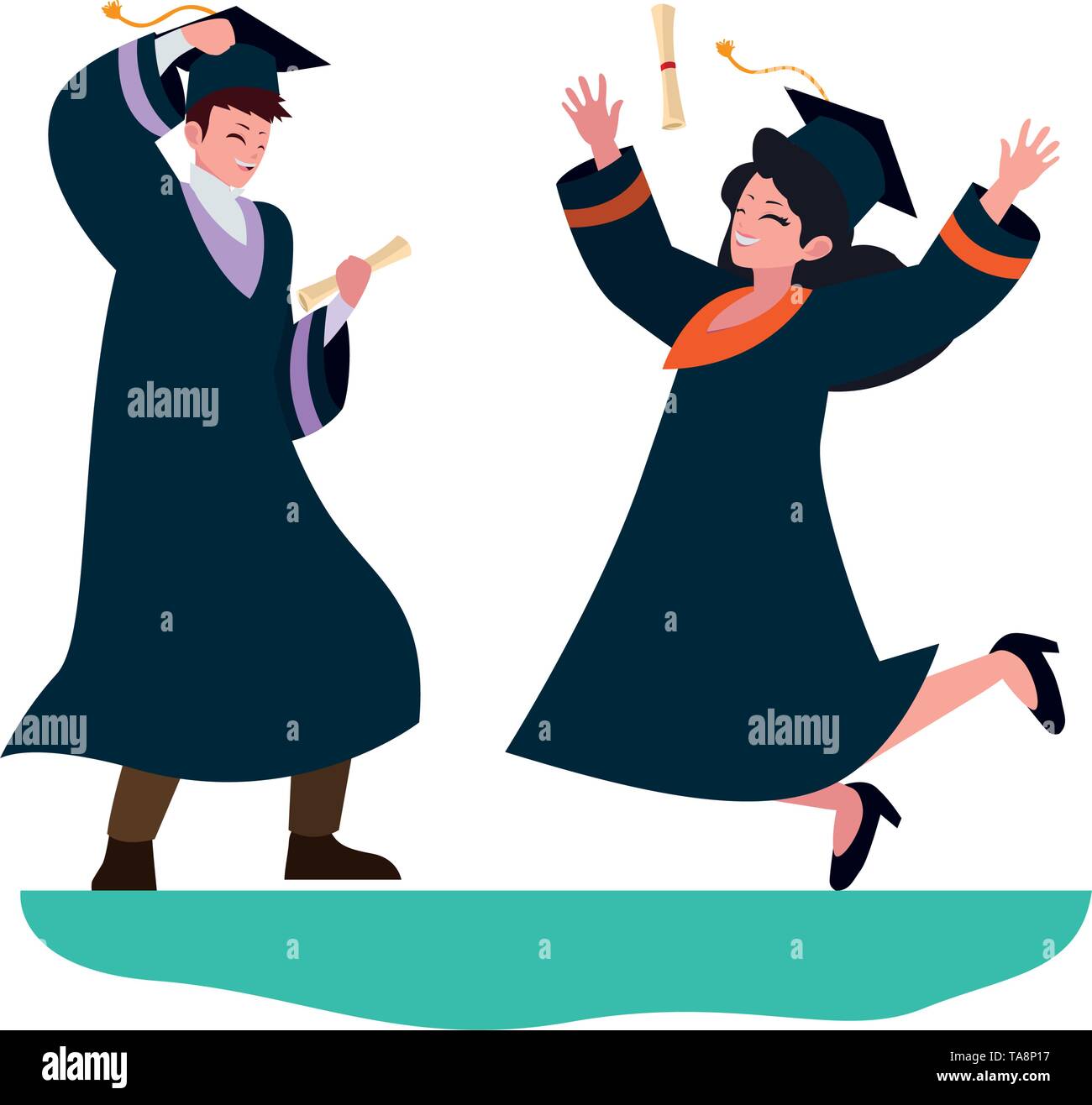 young couple students graduated celebrating vector illustration design ...