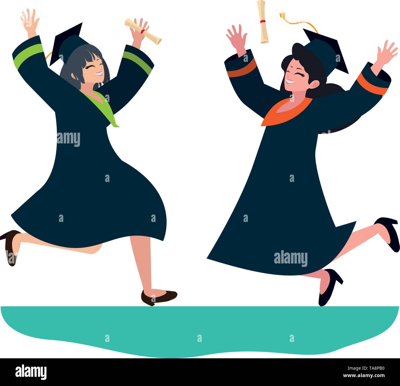 beautiful women students graduated celebrating vector illustration ...