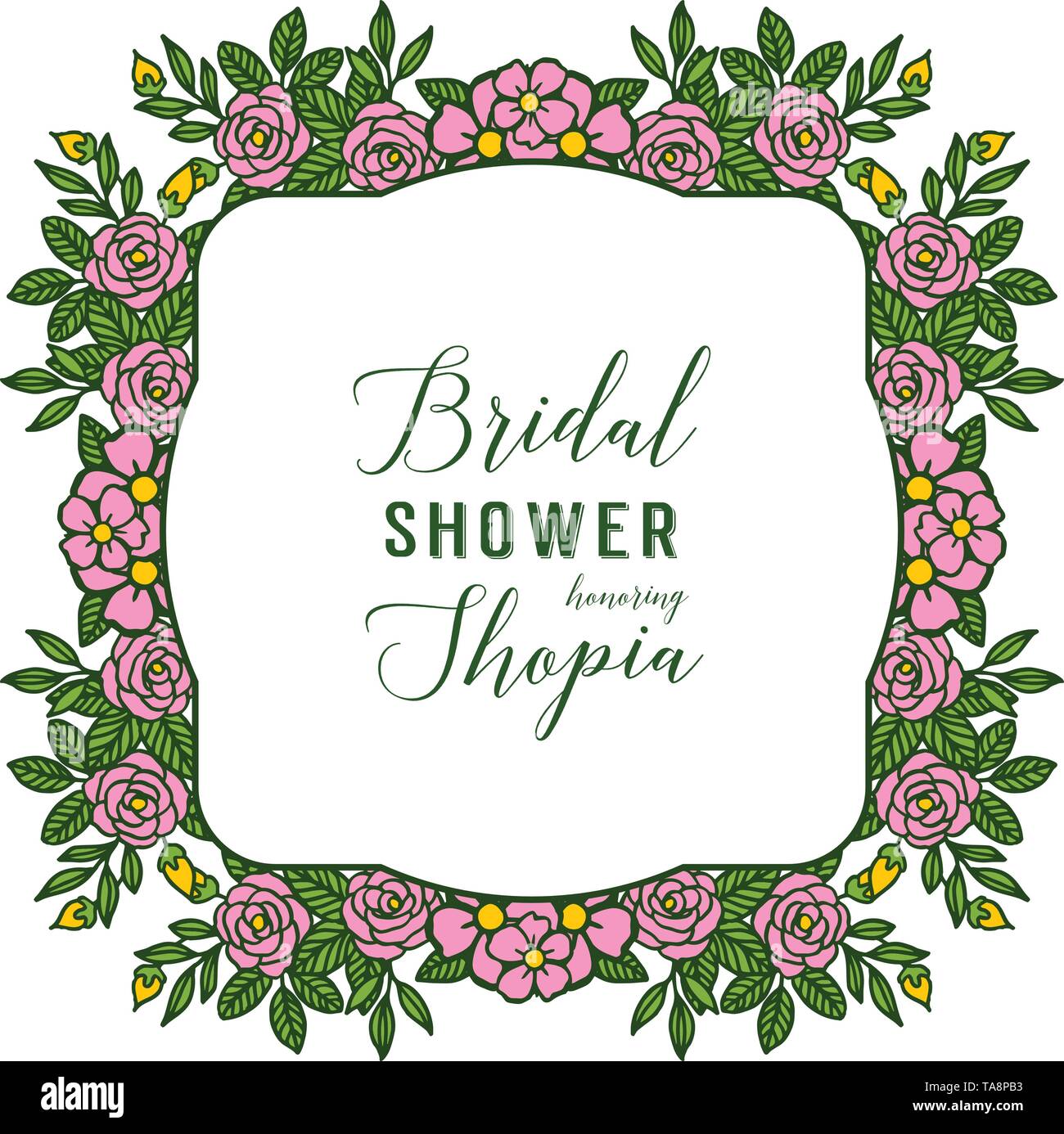 Vector illustration crowd of pink flower frame for card bridal shower ...