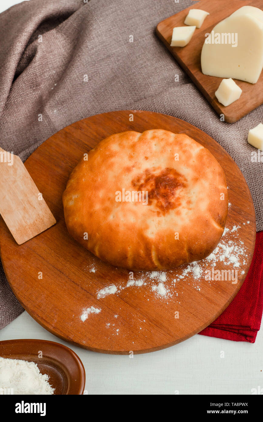 Cottage cheese traditional Russian pie with ingredients. Home cooking ...