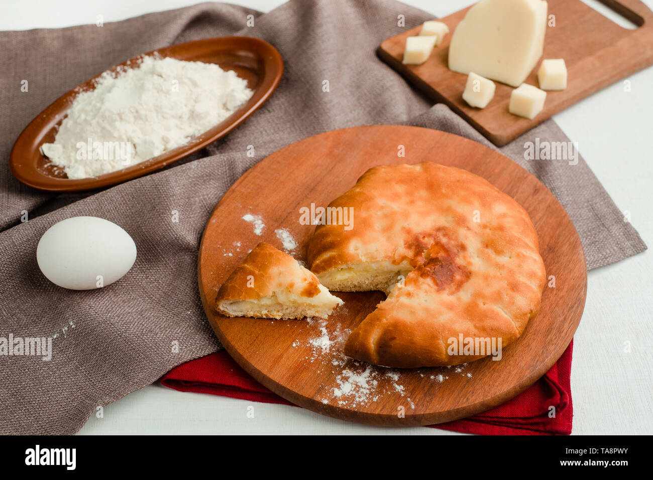 Cottage cheese traditional Russian pie with ingredients. Home cooking ...