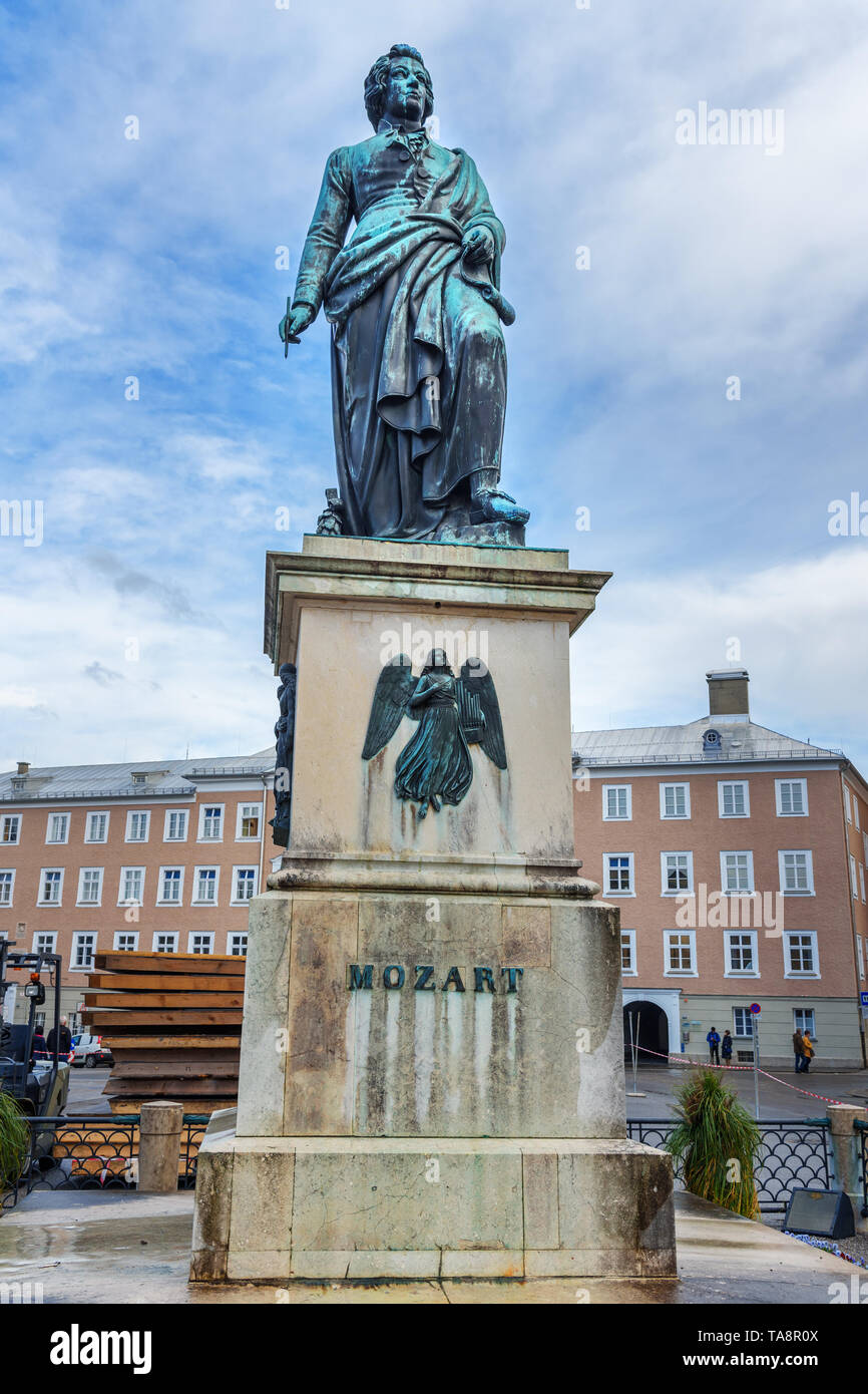 Salzburg, Austria - October 29, 2018: Statue of Wolfgang Amadeus Mozart ...