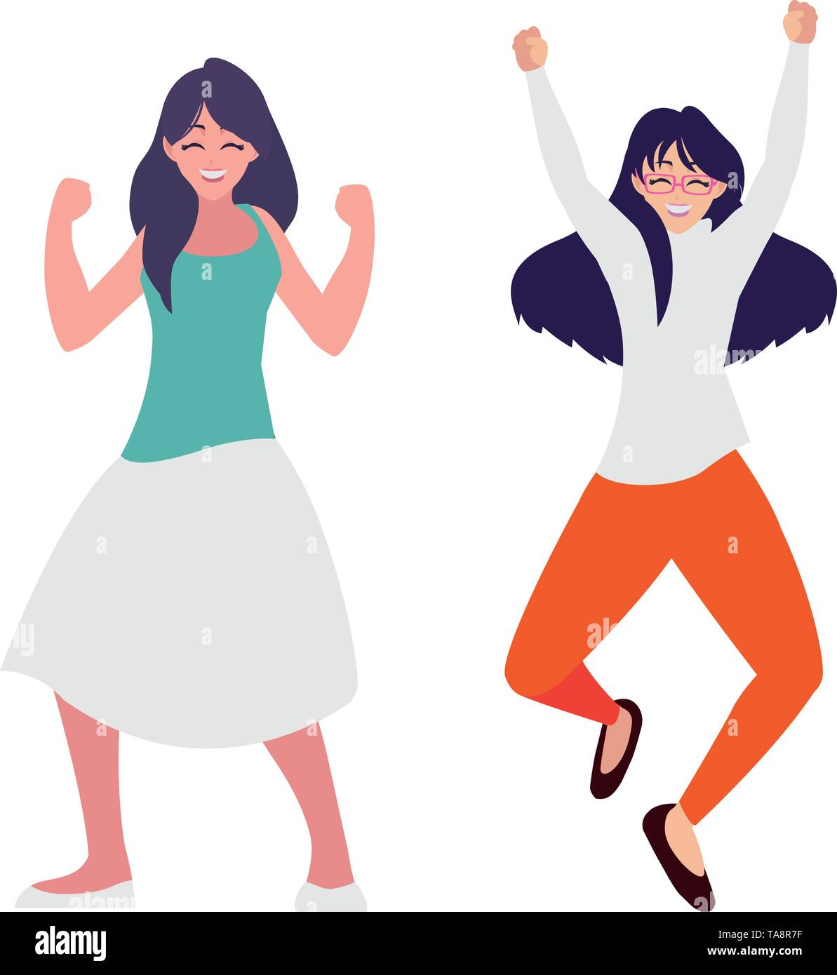 happy young women celebrating characters vector illustration design ...