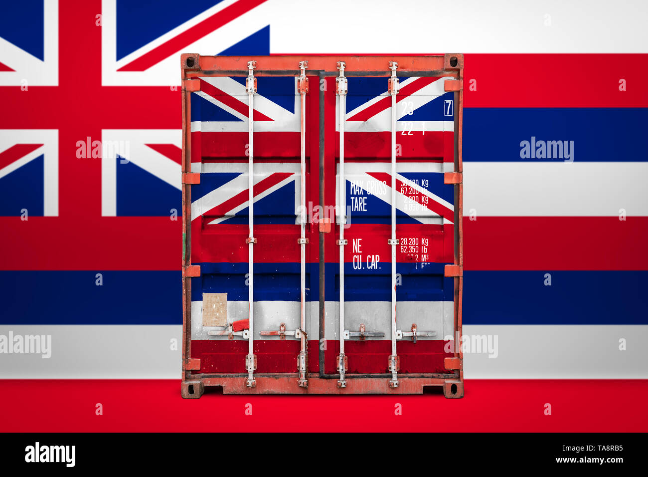 Close-up of the container with the national flag of Hawaii state. The ...