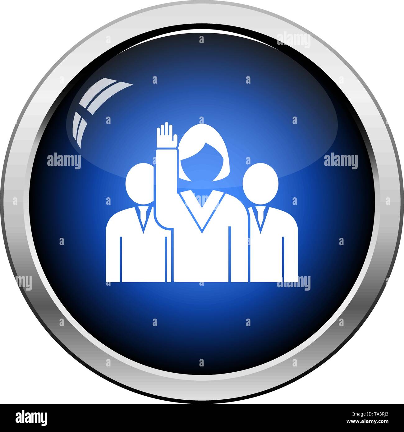 Voting Lady With Men Behind Icon. Glossy Button Design. Vector ...