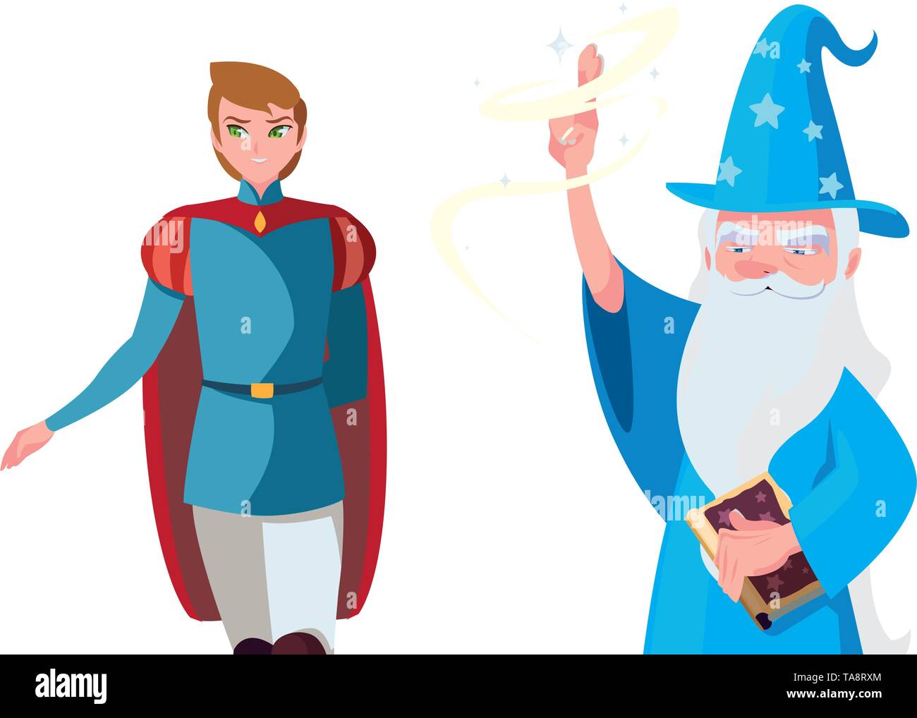 prince charming and wizard of tales characters vector illustration ...