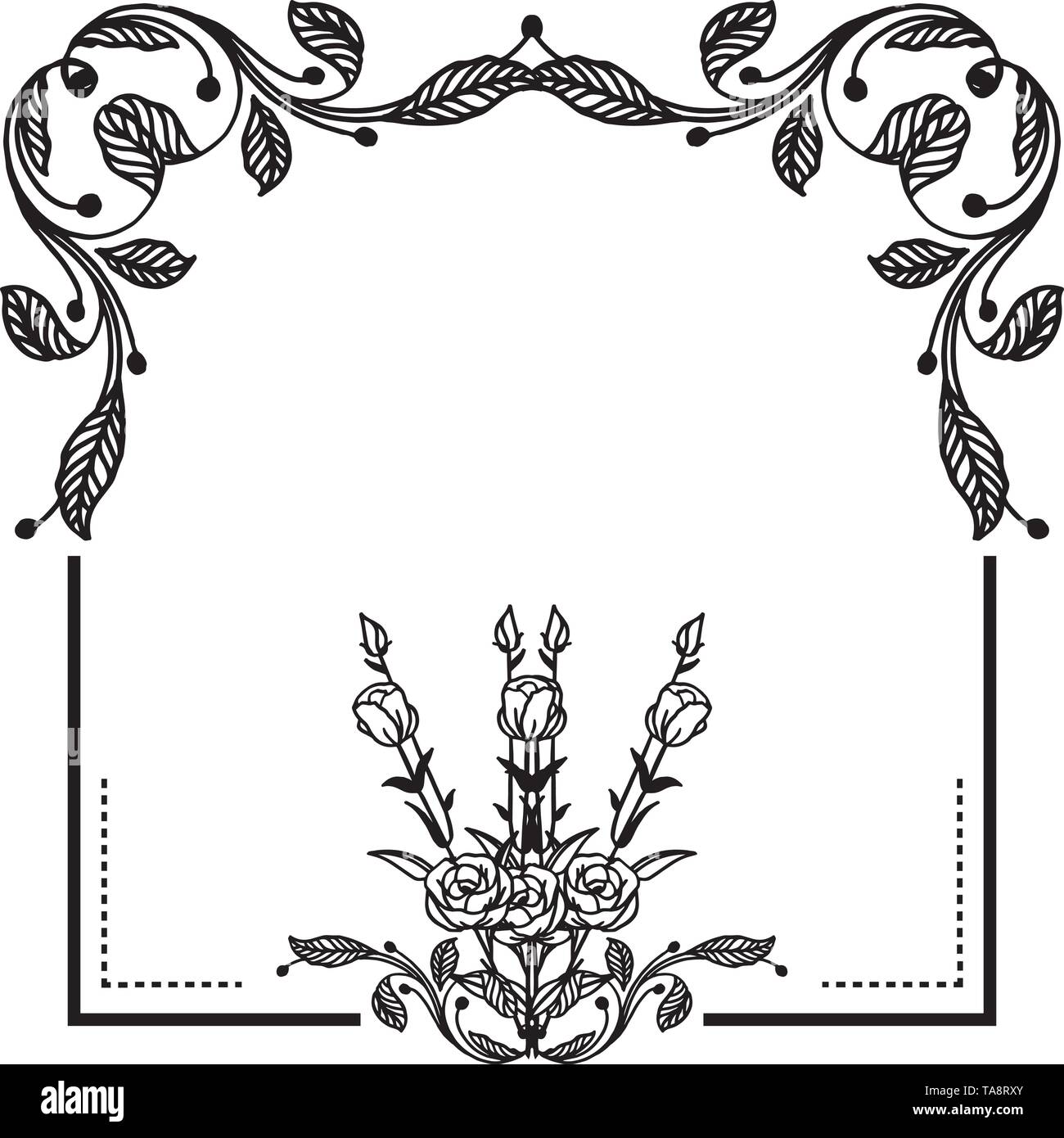 Vector illustration drawing flower frame for invitation card hand drawn ...