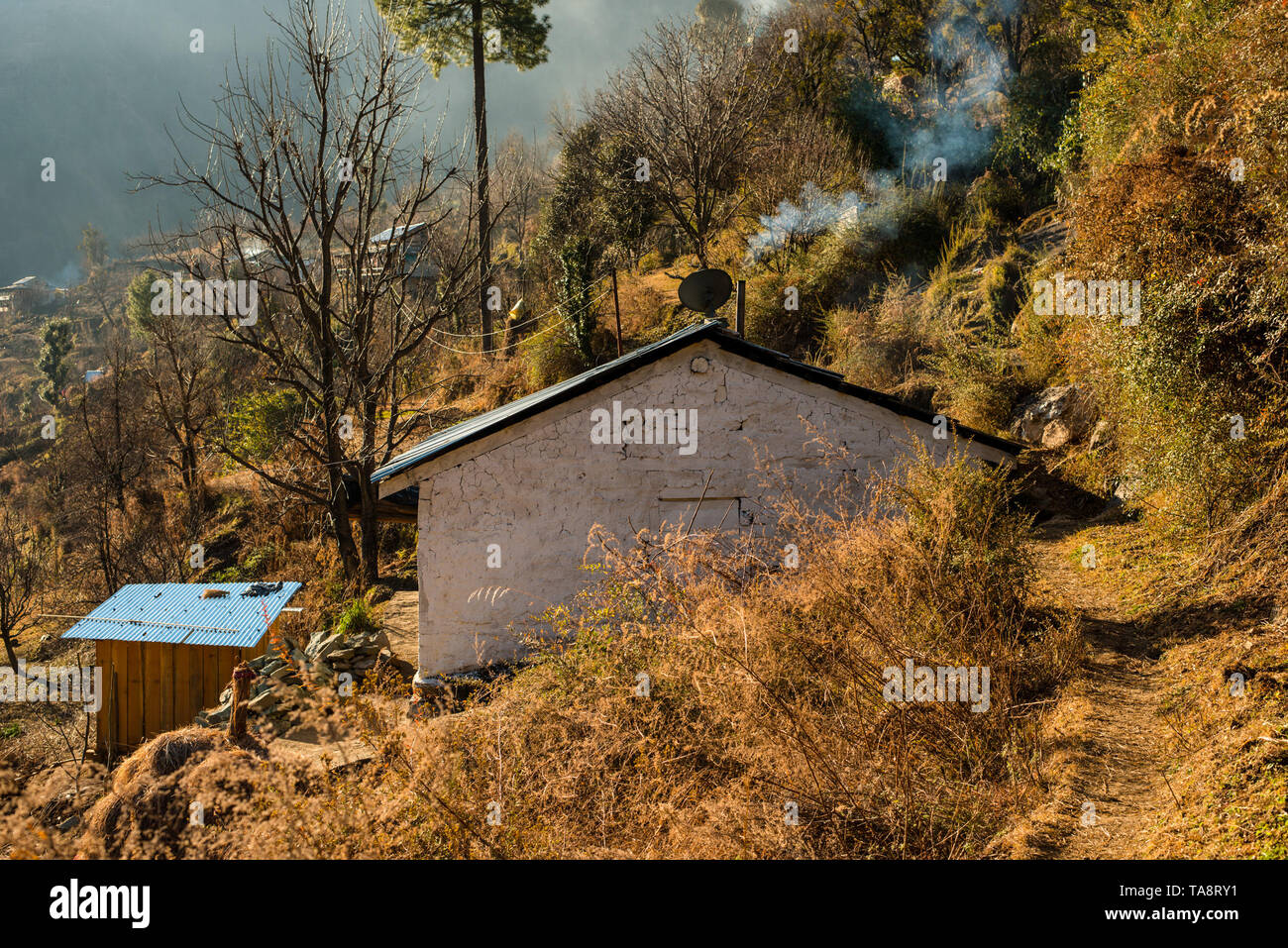 Typical wooden alpine house in himachal in himalayas - India Stock ...