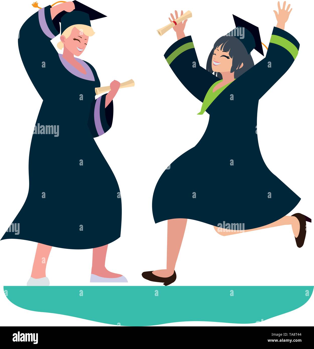 beautiful women students graduated celebrating vector illustration ...