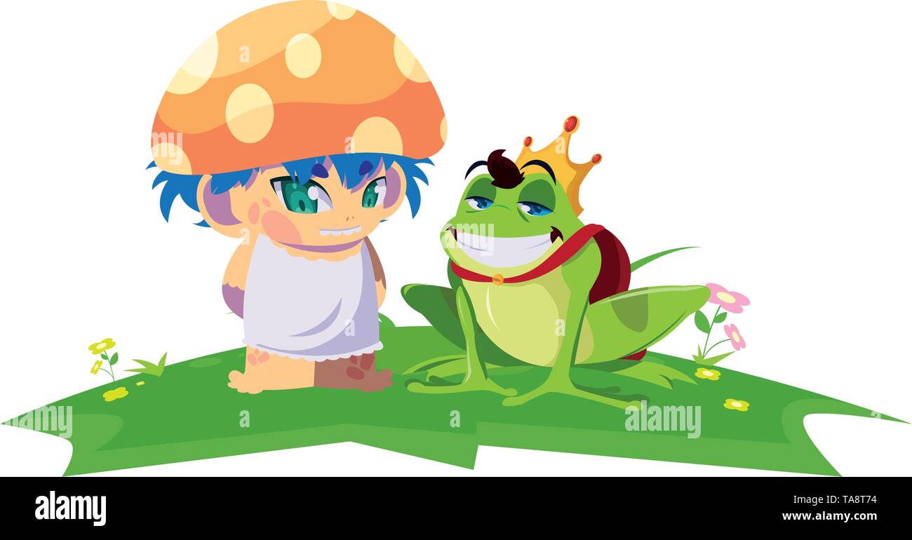 toad prince and fungu elf in garden vector illustration design Stock ...