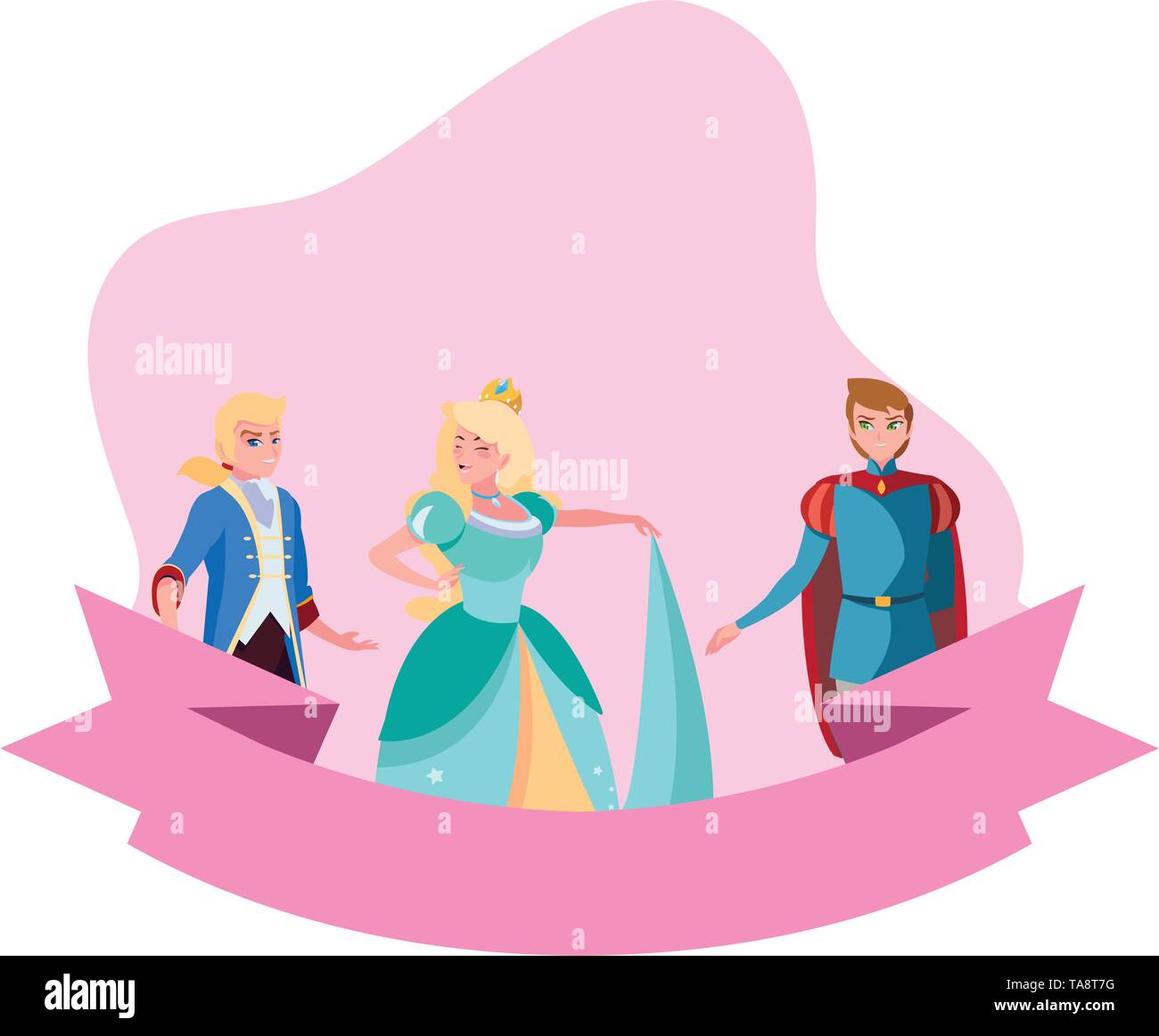 beautiful princess with princes of tales characters vector illustration ...