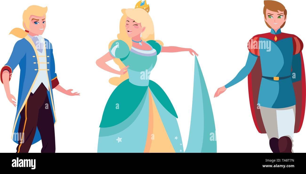 beautiful princess with princes of tales characters vector illustration ...