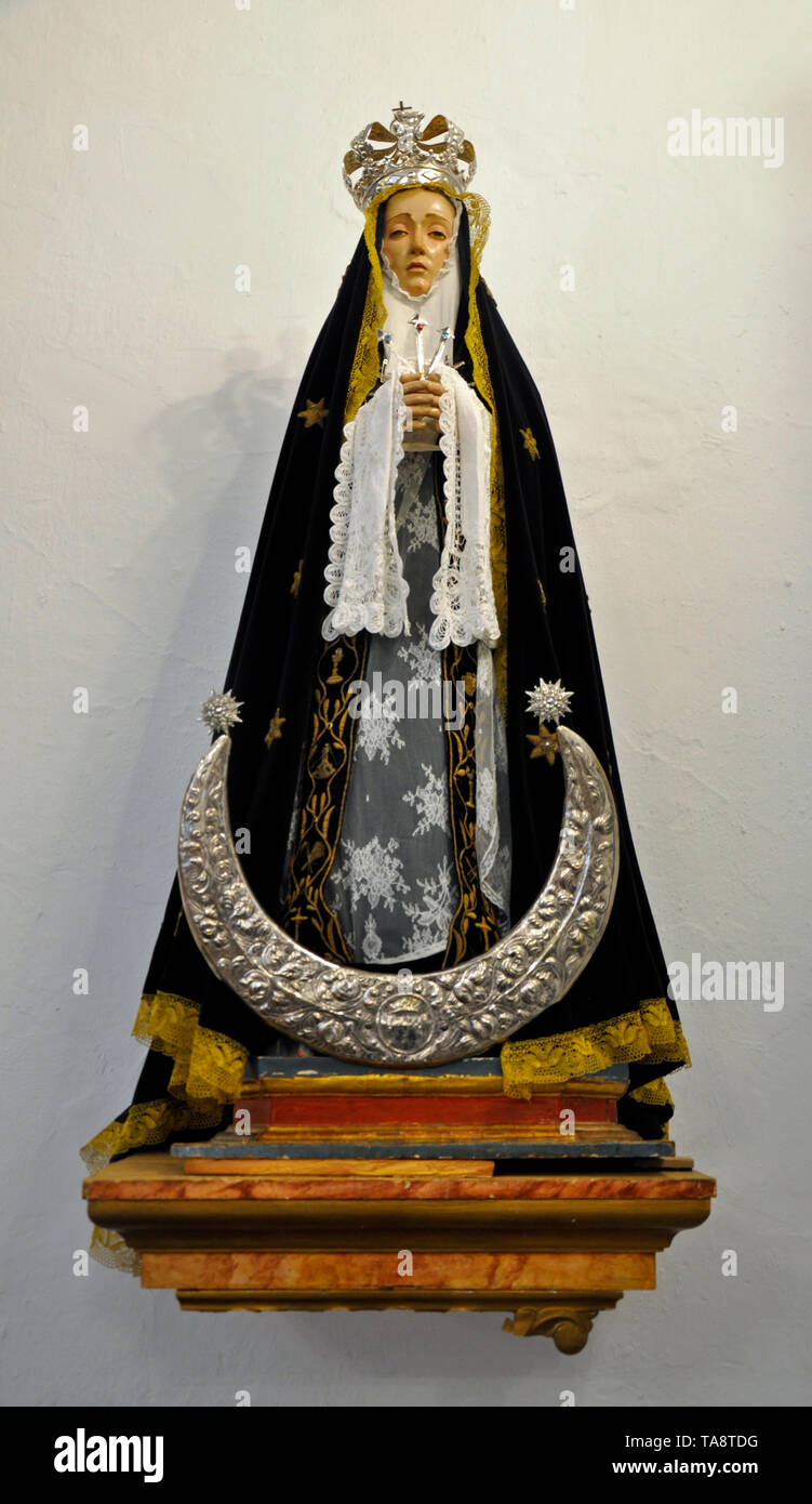 Statue of the Virgin Mary with the Arab crescent moon at her feet in a ...