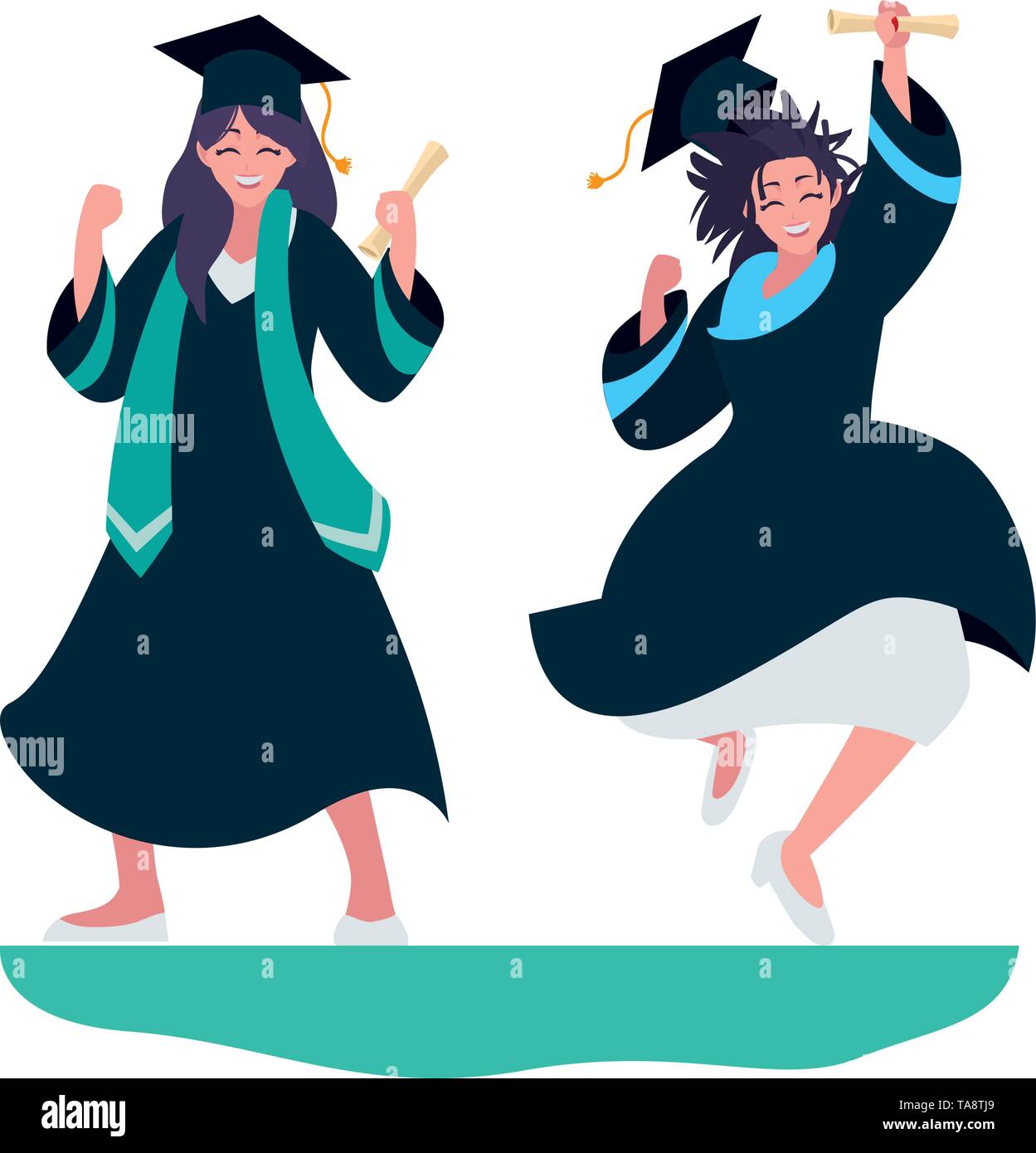 beautiful women students graduated celebrating vector illustration ...