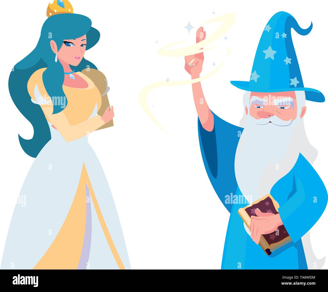 beautiful princess with wizard of tales characters vector illustration ...