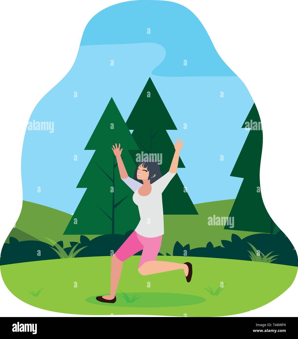 happy young woman celebrating in the camp vector illustration design ...
