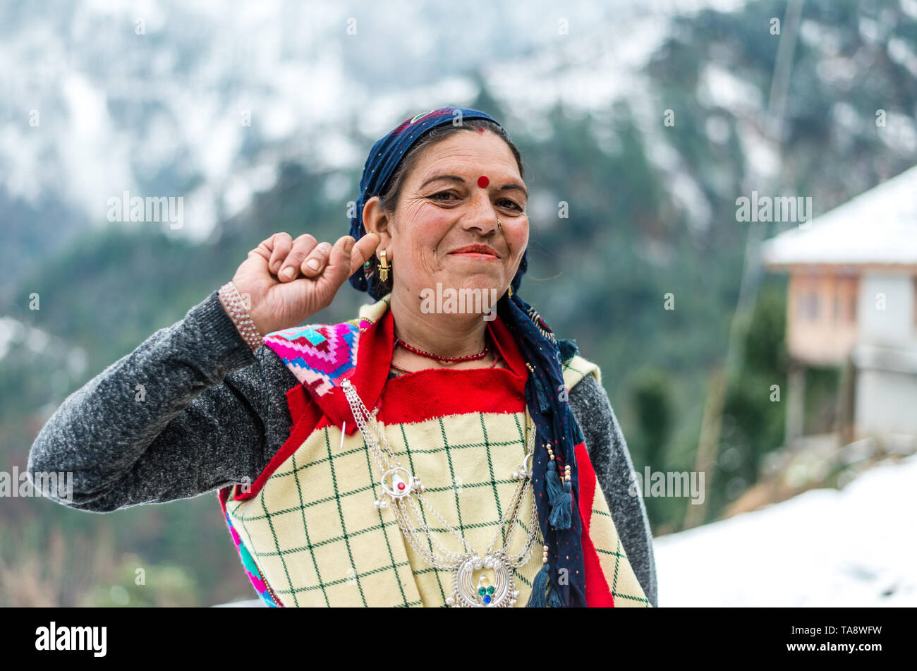 Kullu, Himachal Pradesh, India - January 25, 2019 : himachali woman in ...