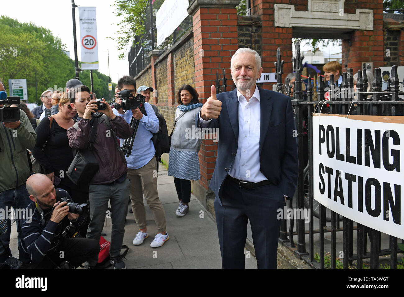 Labour leader Jeremy Corbyn leaves after voting at a polling station in ...