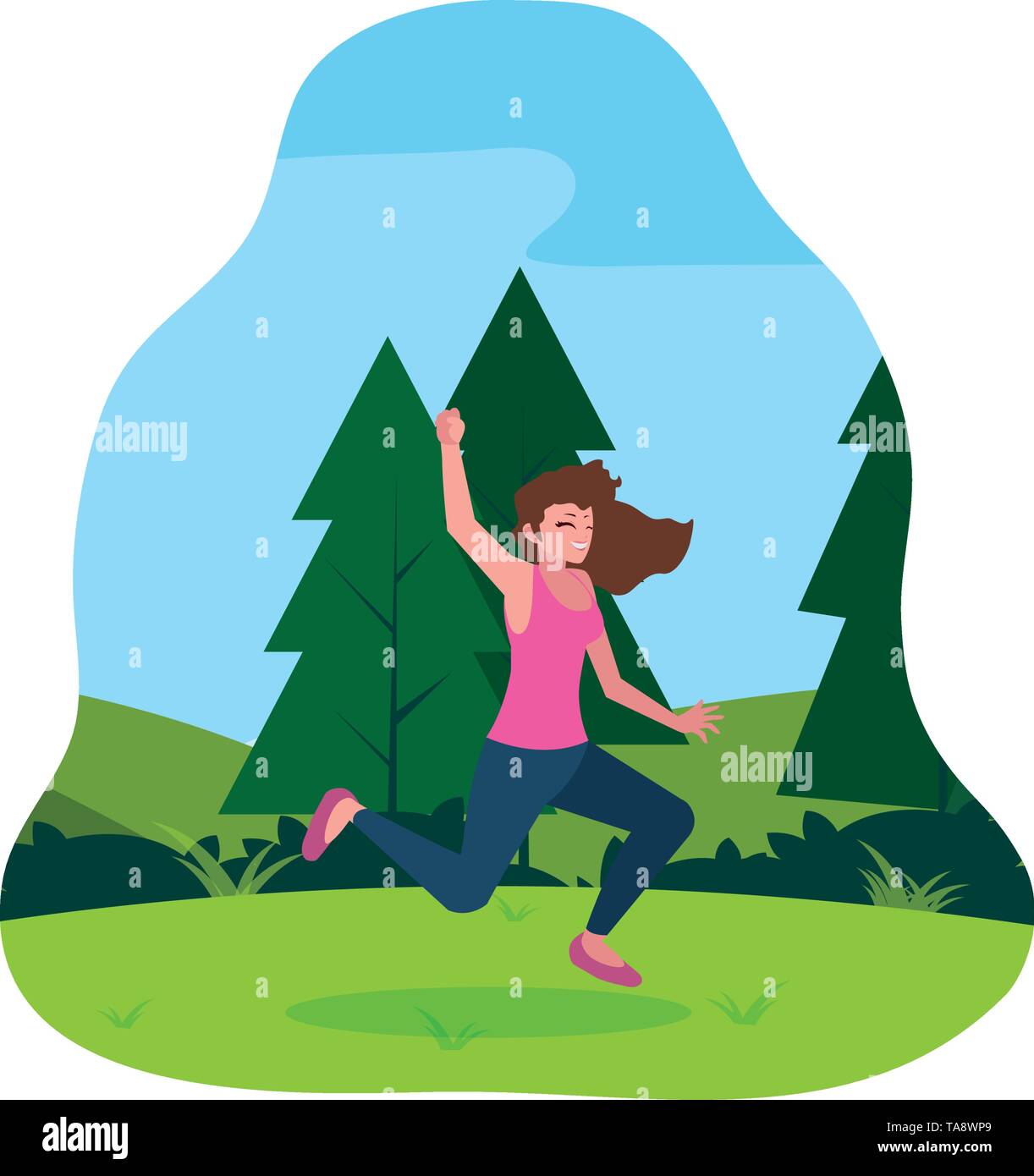 happy young woman celebrating in the camp vector illustration design ...