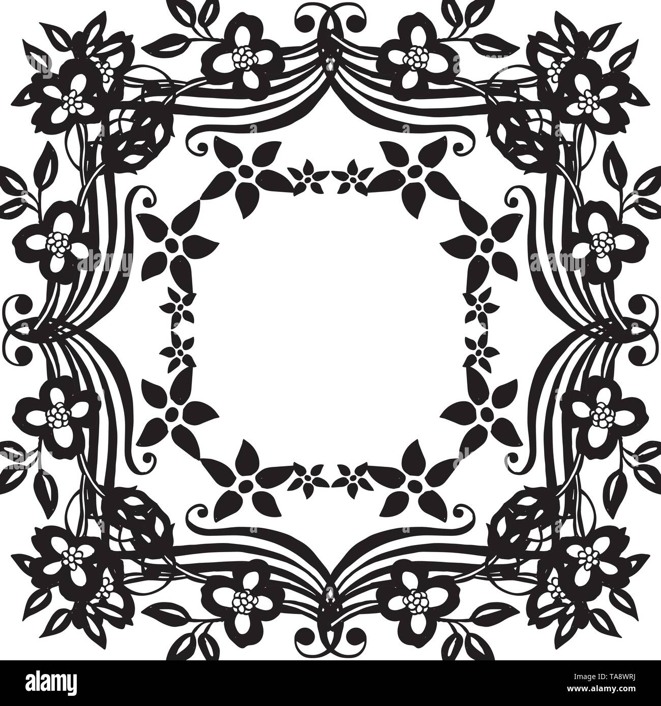 Vector illustration ornate with drawing flower frame hand drawn Stock ...