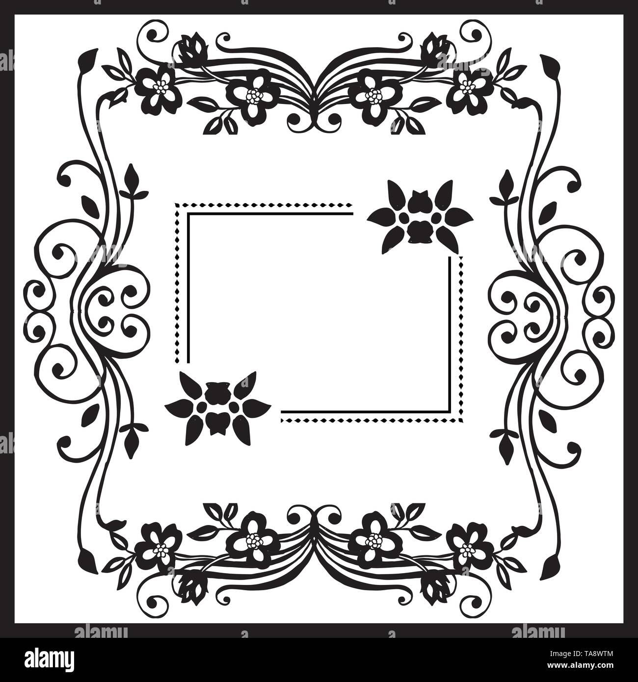 Vector illustration drawing flower frame with cute style hand drawn ...