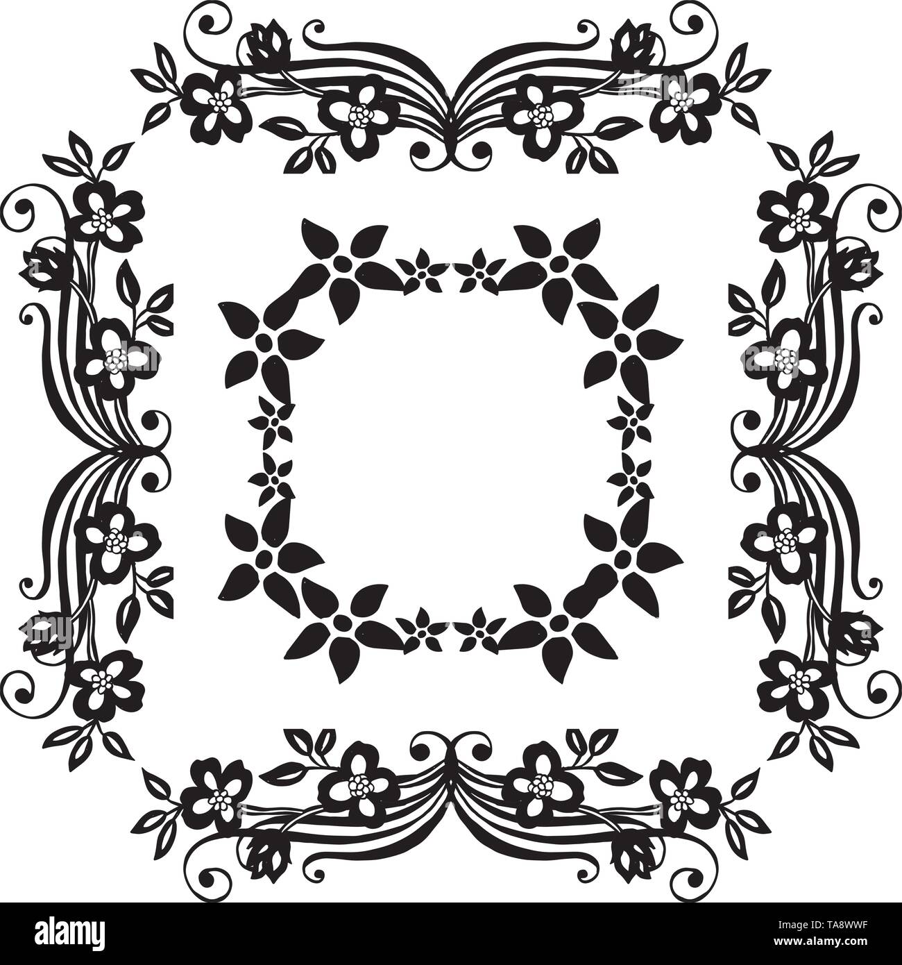 Vector illustration drawing flower frame with cute style hand drawn ...