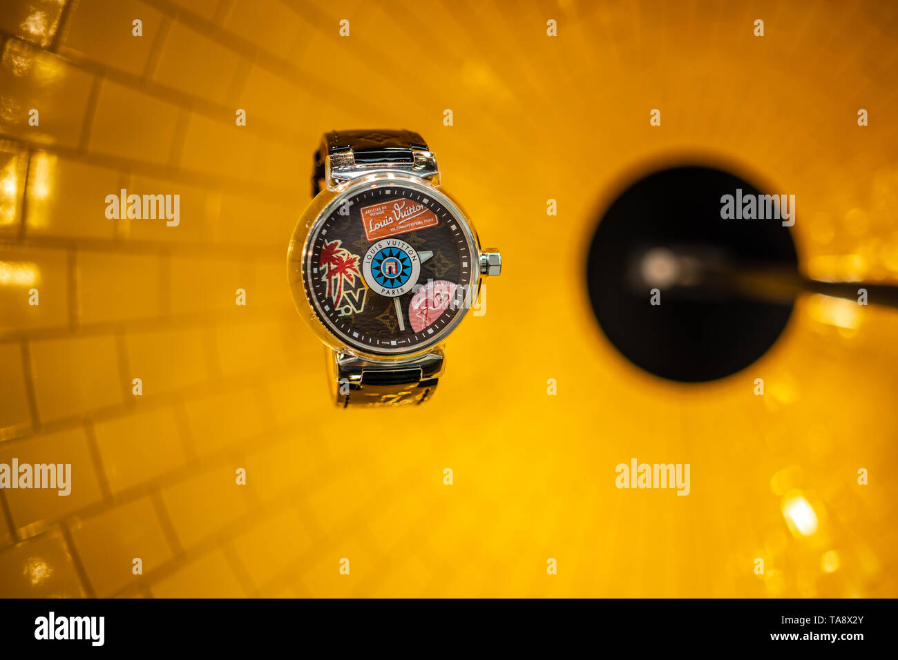 Geneva, Switzerland, March 03, 2019, Louis Vuitton watch on display for ...