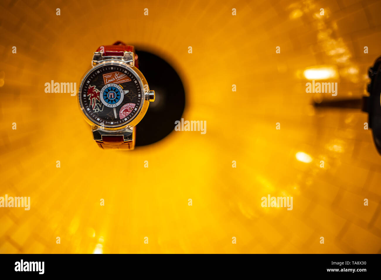 Geneva, Switzerland, March 03, 2019, Louis Vuitton watch on display for ...