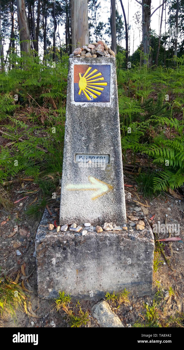 Spain, a milestone along the St.James Walk near Mos, Camino de Santiago ...
