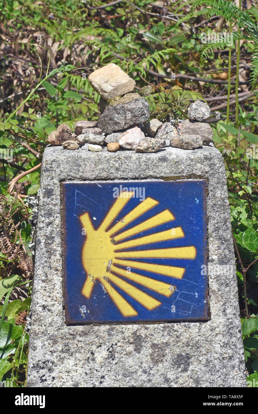 Spain, scallop shell symbol marking the pilgrim's path to Santiago de ...