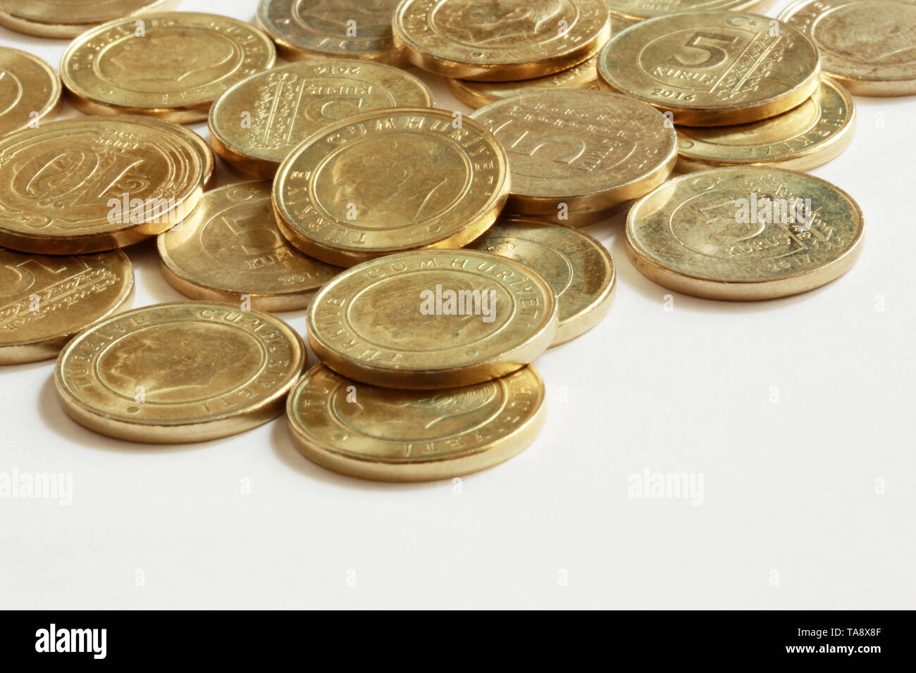 metal turkish coins on white background Stock Photo - Alamy