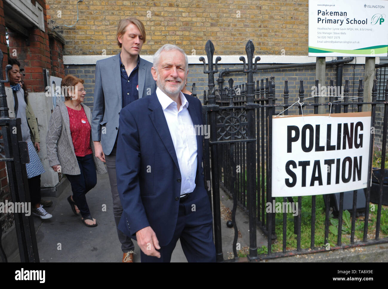 Labour leader Jeremy Corbyn leaves after voting at a polling station in ...