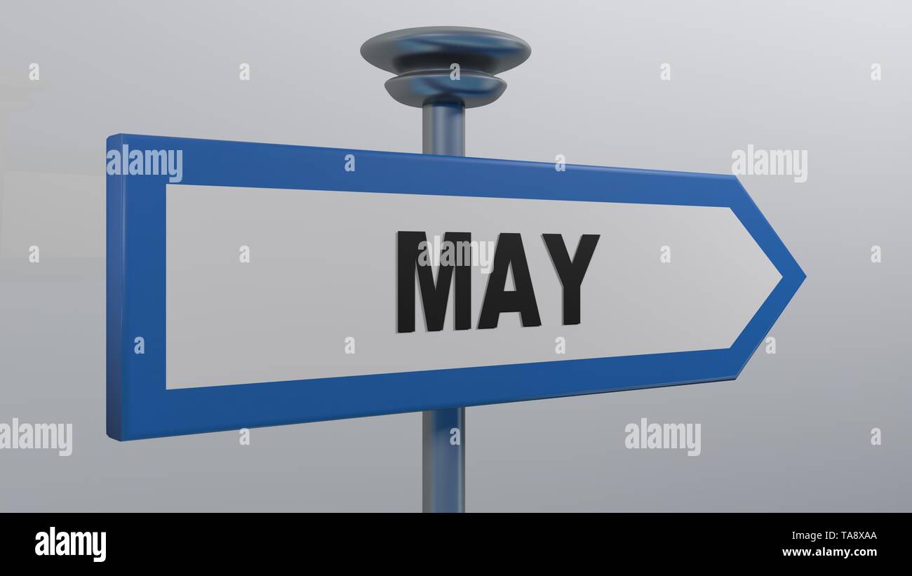 MAY blue arrow street sign - 3D rendering illustration Stock Photo - Alamy