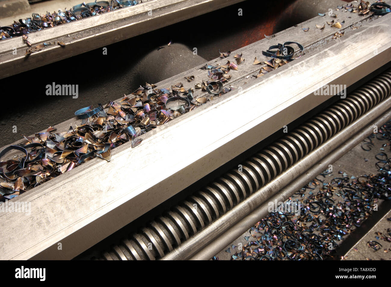 metal shaving on lathe machine Stock Photo - Alamy