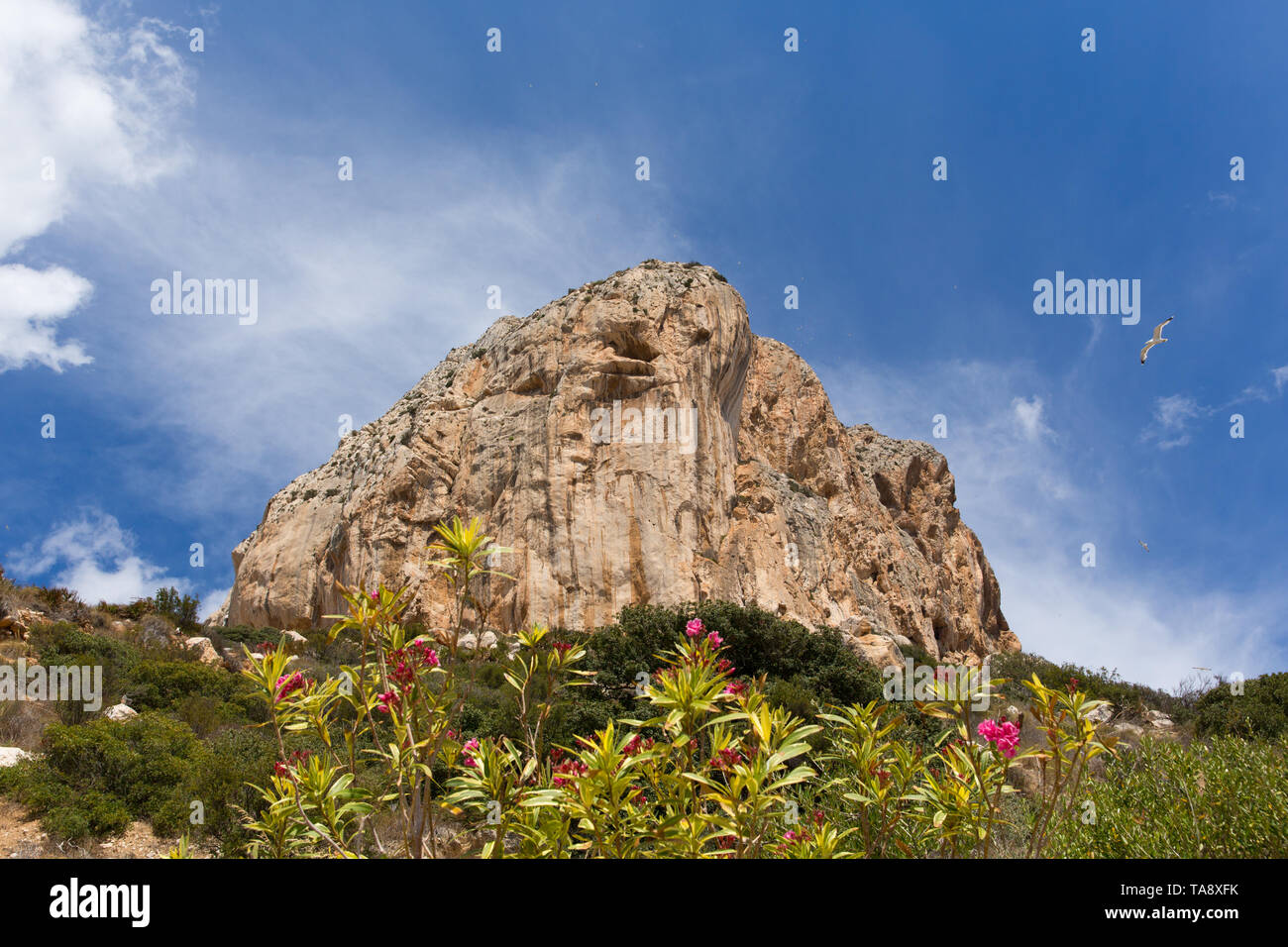 Calpe Costa Blanca Spain view Penon de Ilfach landmark rock tourist ...