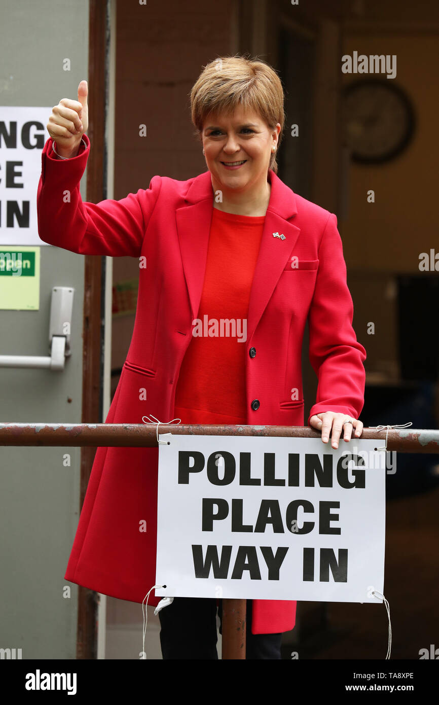 SNP leader Nicola Sturgeon leaving a polling station at Broomhouse Park ...