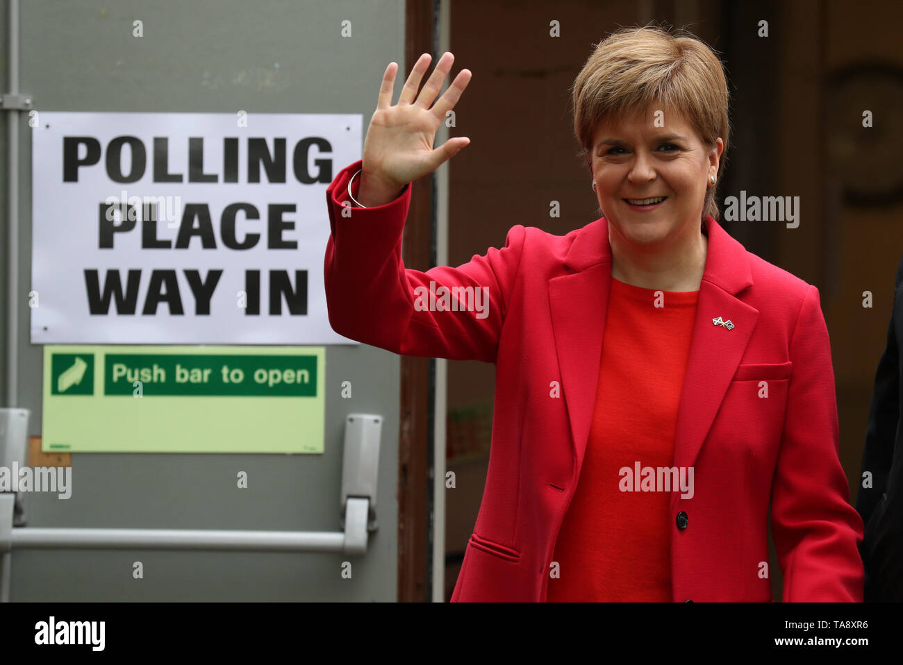 SNP leader Nicola Sturgeon leaving a polling station at Broomhouse Park ...