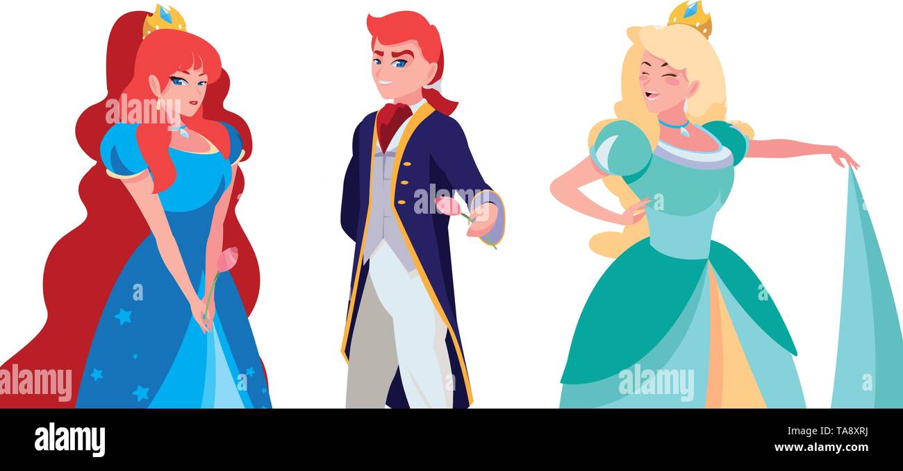 prince charming and two princess of tales characters vector ...