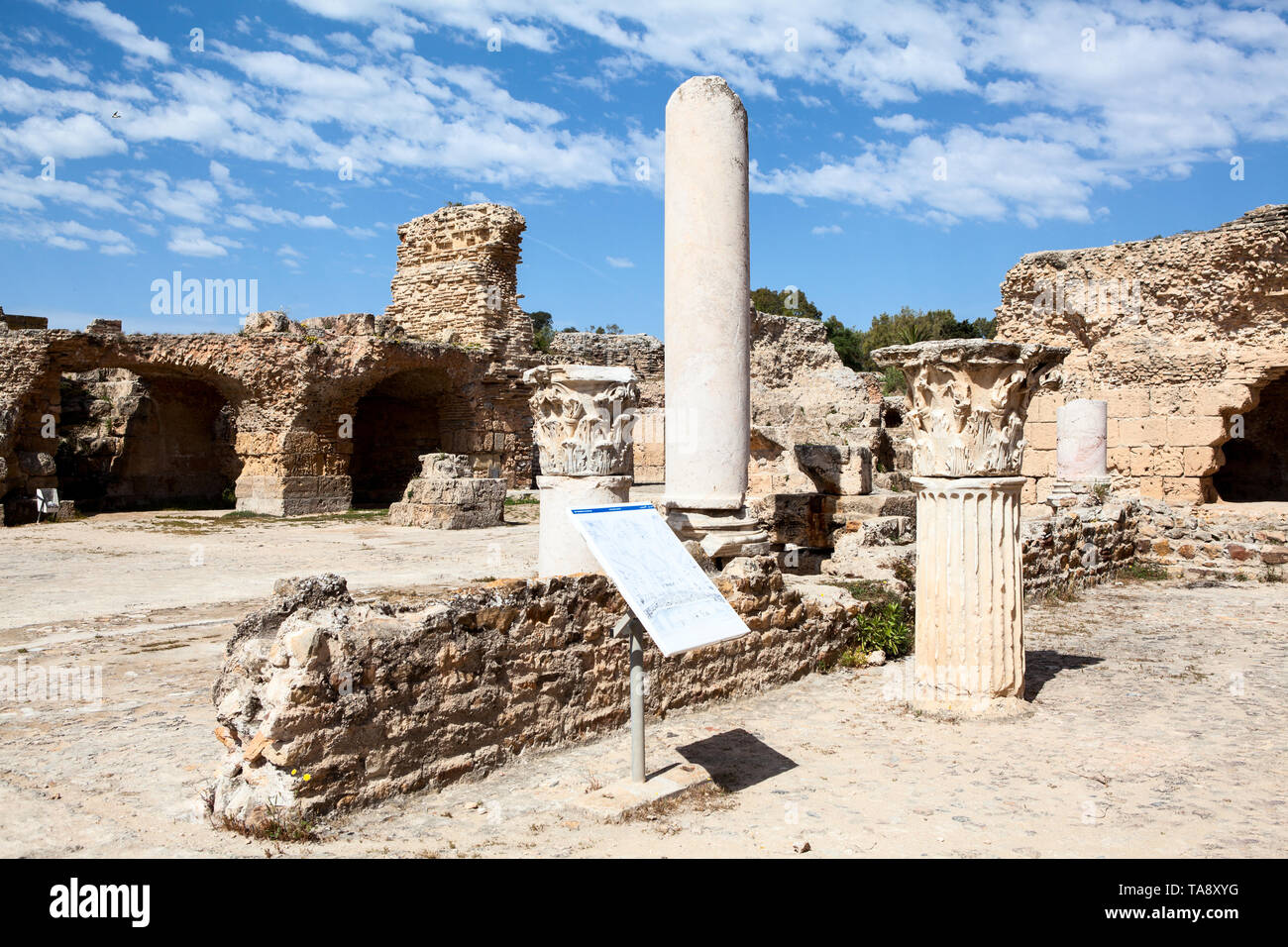 CARTHAGE, TUNISIA, AFRICA-CIRCA MAY, 2012: Corinthian columns are in ...