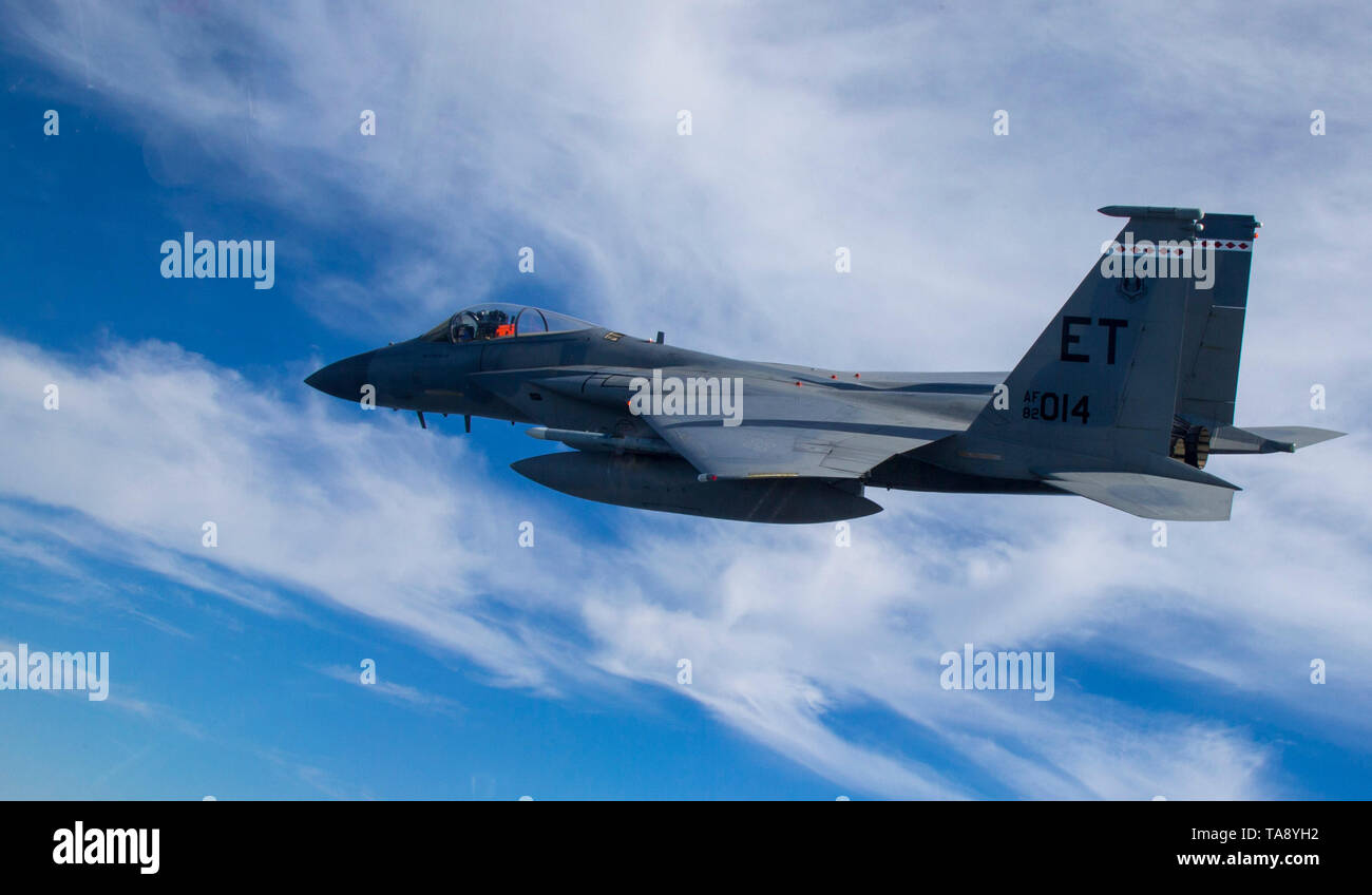 An F-15C Eagle pilot assigned to the 40th Flight Test Squadron flies ...