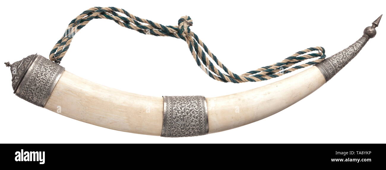 A silver-mounted tusk, 19th/20th century The polished tusk of an ...