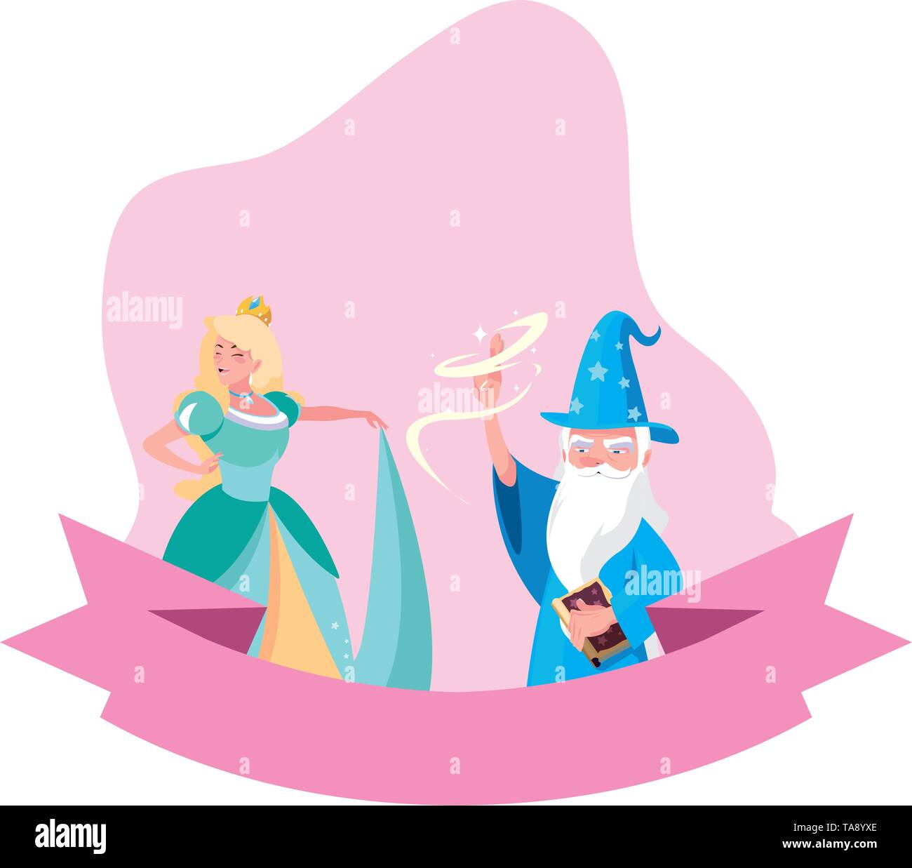 beautiful princess with wizard of tales characters vector illustration ...