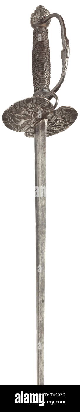 A Dutch chiselled sword, mid-18th century Double-edged thrusting blade ...