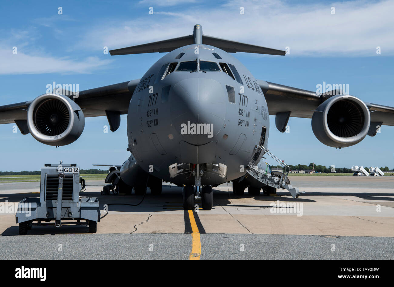 A C-17 Globemaster III sits on the flight line May 21, 2019, at Dover ...