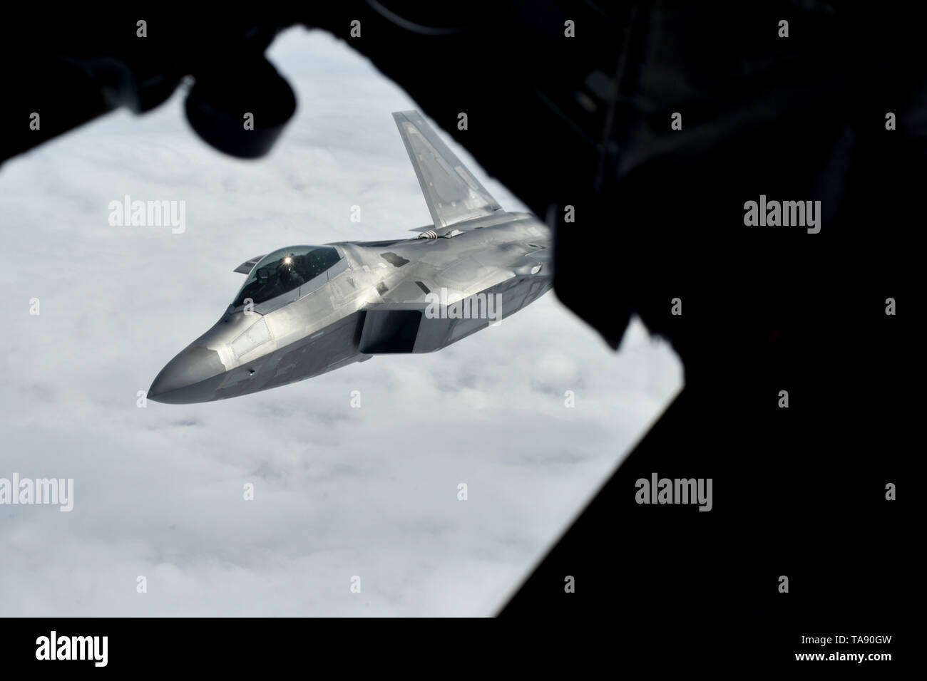 A U.S. Air Force F-22 Raptor assigned to the 525th Fighter Squadron at ...